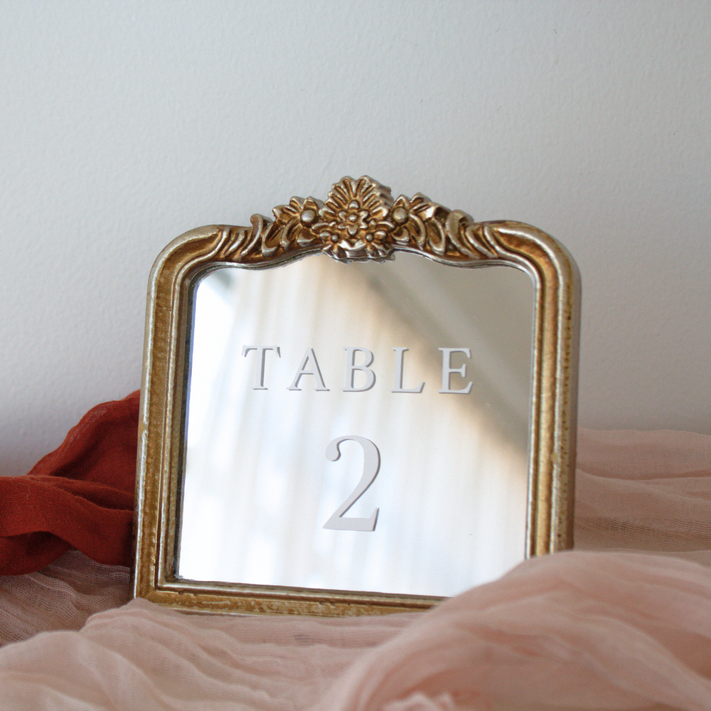 Table Number Mirrors for Weddings | Table Number Signs on Mirrors