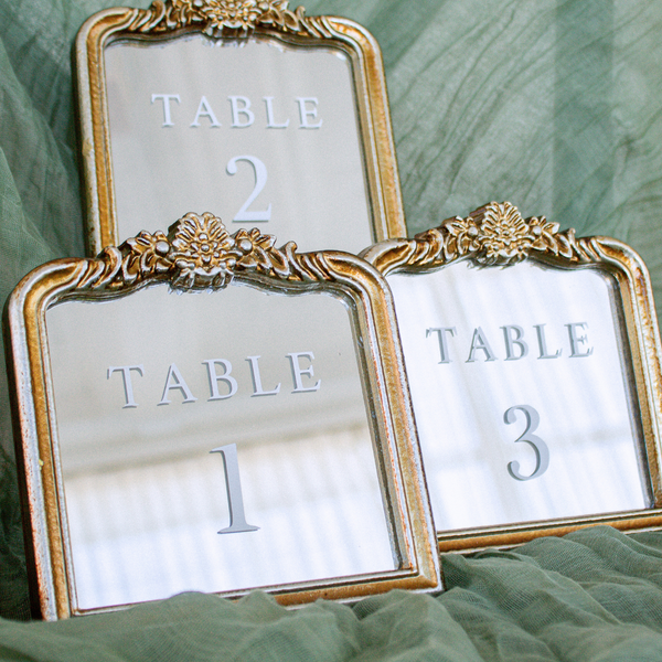 Table Number Mirrors for Weddings | Table Number Signs on Mirrors