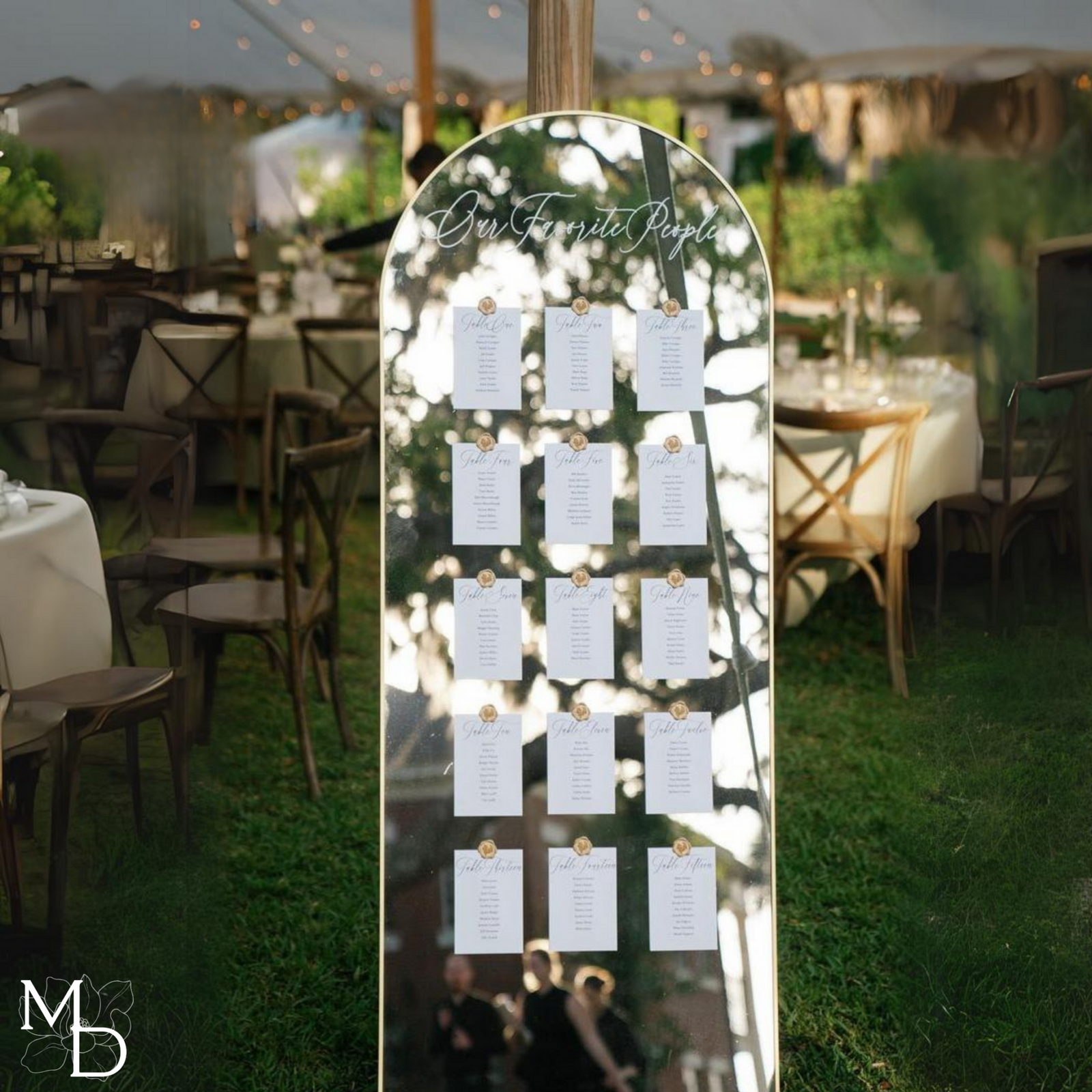 Wedding Table Seating Chart | Gold Arch Mirror |Magnolia Dreams LLC