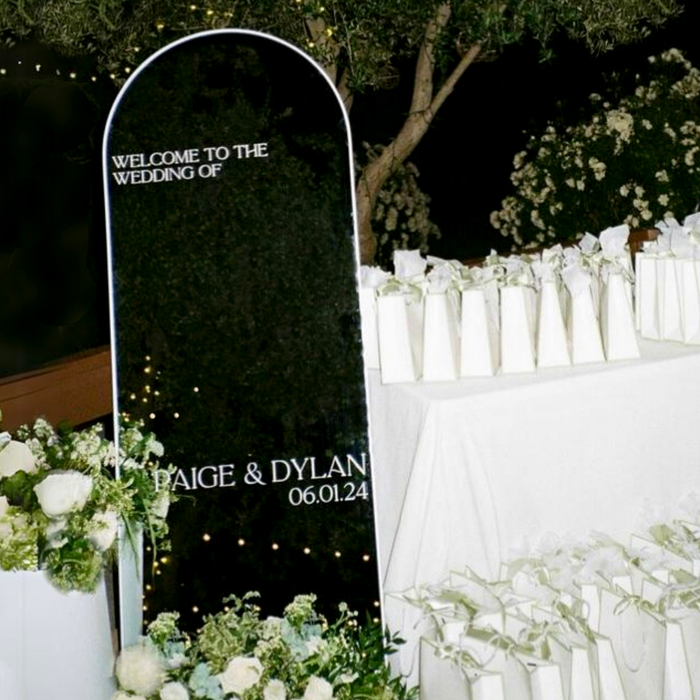 Wedding Ceremony Entrance | Elegant Mirror Sign | Magnolia Dreams LLC