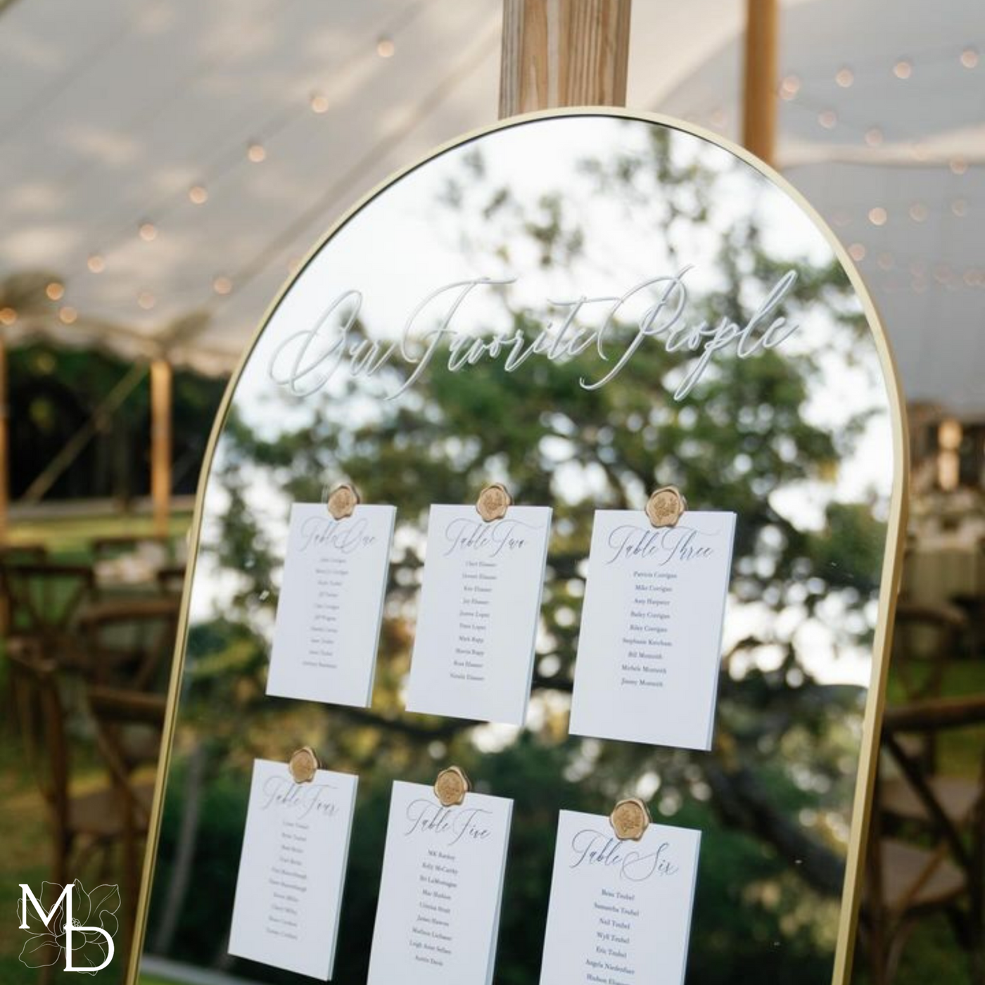 Wedding Table Seating Chart | Gold Arch Mirror |Magnolia Dreams LLC