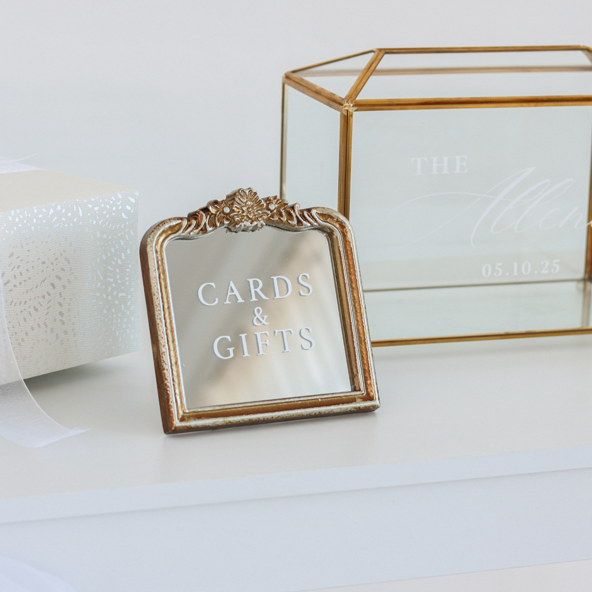 Cards and Gifts Sign on Gold Mirror | Wedding Signage & More